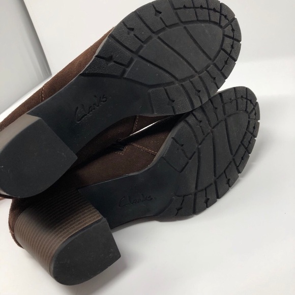 Clarks | Shoes | Clarks Brown Suede Leather Ankle Boots Heels | Poshmark